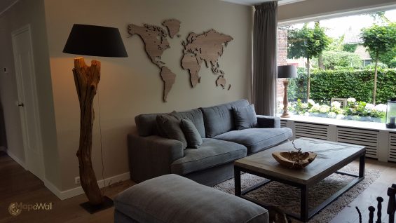 Walnut wooden world map side view - Woodenworldmap.com