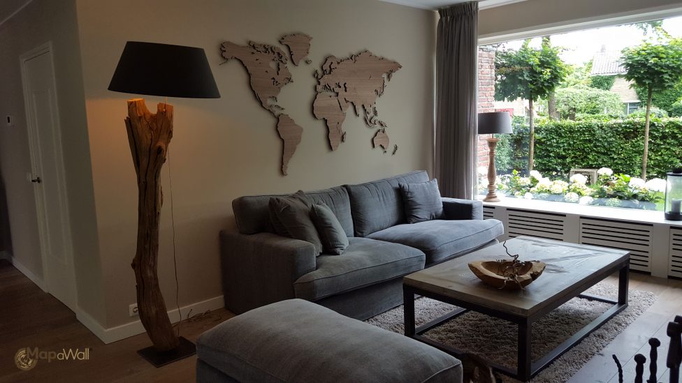 Walnut wooden world map side view - Woodenworldmap.com